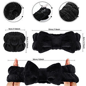 Hanaive 3 Pcs Face Wash Headband Wristband Set for Women Spa Bow Skincare Headband Soft Makeup Wrist Towel for Washing Face Hair Supplies(Black)