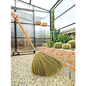 Asian Straw Broom Thai for Cleaning Floor,Housewarming Gift,Thai Vintage Retro Grass Broom Stick, Hardwood Sweeper with Brush Power and Circle Cleaning ( Length 40 inch )