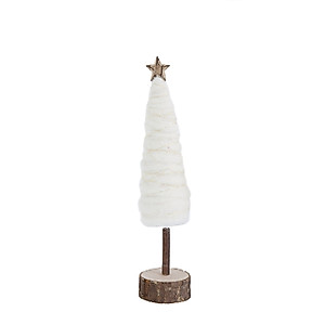 Creative Co-Op Small Cream Wool Christmas Tree with Star & Wood Base