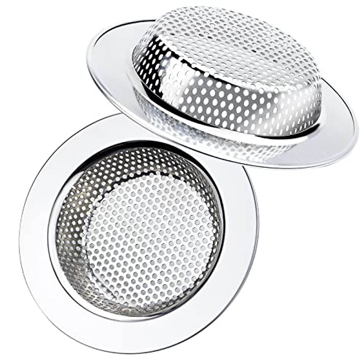 2 PCS Kitchen Sink Drain Strainer, Stainless Steel Mesh Sink Strainer, Upgrade Double-Layer Smooth Edges Sink Screen Strainer with Wide Rim 4.5" Diameter