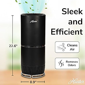 Hunter Fan Company HP670 True HEPA Air Purifier for Allergies, Removes Dust, Smoke, Mold, and Pollen, Covers up to 195 Sq. Ft., Digital Tall Tower, White