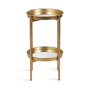 Kate and Laurel Celia Transitional Round Accent Tray Table with Magnetic Removable Tops and Foldable Base, 16x16x25, Gold
