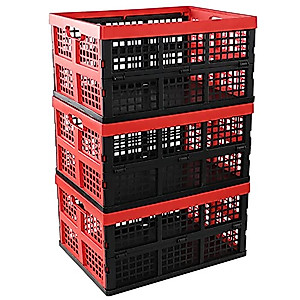 Gloreen 35 Quart Folding Crate Basket, Collapsible Storage Milk Crates, 3 Packs