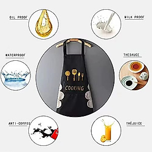 Agirlvct 2 Pack Kitchen Apron with Hand Wipe,Water-drop Resistant with 2 Pockets Cooking Bib Aprons for Mother Women Men Chef Coffee Restaurant (Black&Beige)