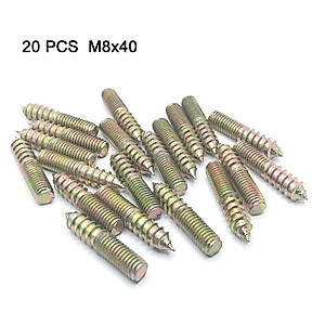 Haozheng Hanger Bolt M8x40 Double Headed Bolt Self-Tapping Screw for Furniture 20Pcs Bronze