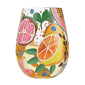 Enesco Lolita Tropical Fruit Stemless Glass, 4.53-inch Height, Multicolor