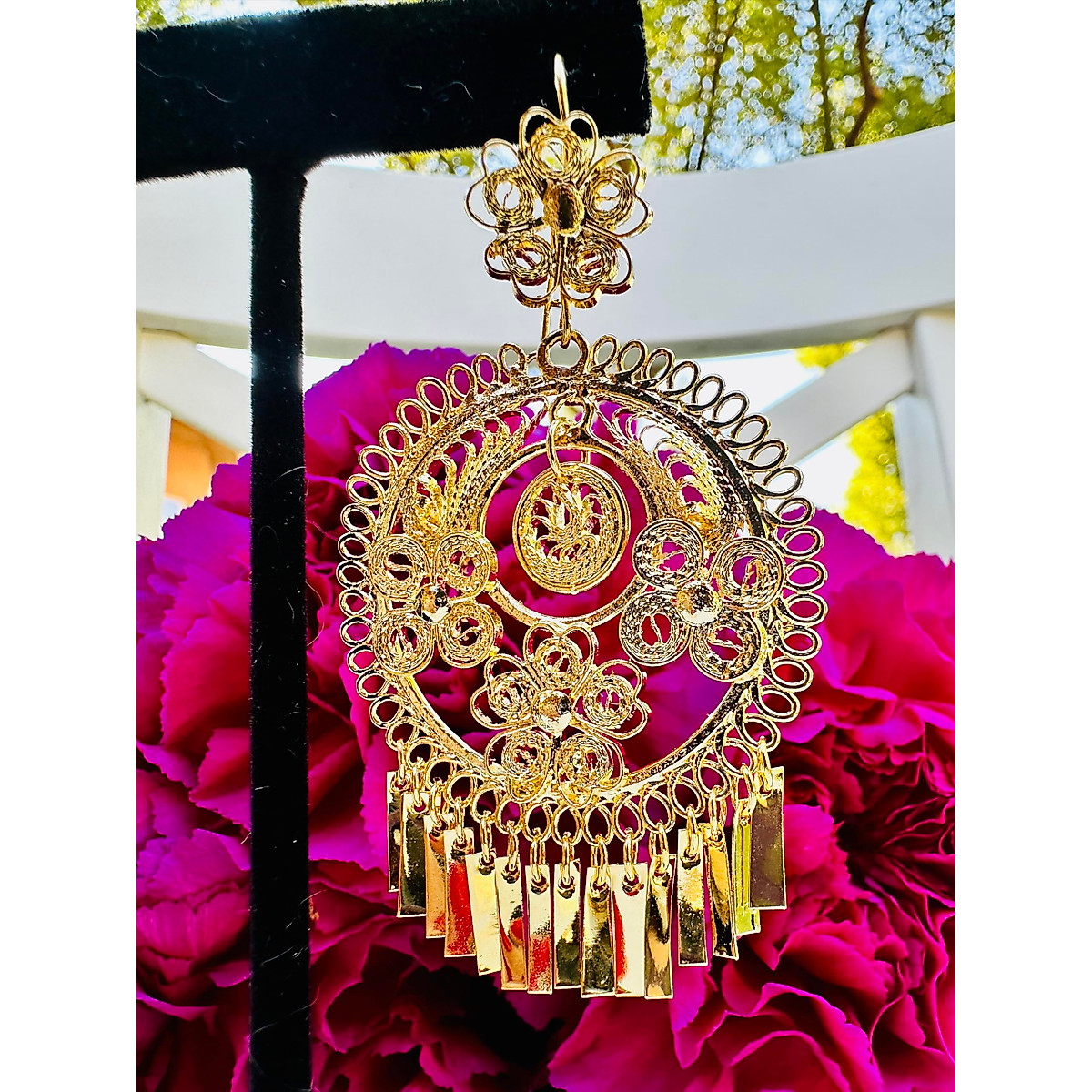 Folklorico Earrings, 3-Flowers (Medium) Size, Day of the Dead, Mexican Earrings