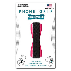 Universal Grip for Most Smartphones, Mini Tablets and Cases, Pink Base with Black Elastic Strap, LH-01Pink