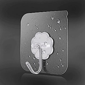 Pengwei 24 Pack Adhesive Hooks Transparent Non-Marking Waterproof Hooks Strong Adhesive Hooks for Kitchen Bathroom Cloakroom Reusable Wall Hooks Nail Free Heavy Duty Adhesive Hooks