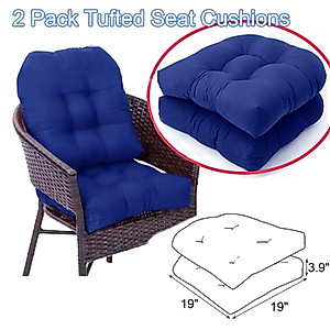 Wadser 2 Pack Seat Cushions Black, Waterproof Wicker Chair Cushions, U-Shape Tufted Chair Pads 19x19 inches for Patio Garden Chairs