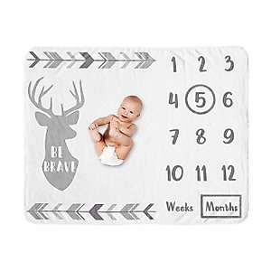 Sweet Jojo Designs Grey Woodland Deer Boy Girl Milestone Blanket Monthly Newborn First Year Growth Mat Baby Shower Memory Keepsake Gift Picture - Gray White Woodsy Arrow Forest Animal Gender Neutral