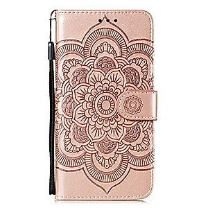 LEMAXELERS for Redmi Note 9 Pro Case Flip Premium Wallet Case PU Leather Mandala Embossed Shockproof Cover with Kickstand Card Holder Cover for Xiaomi Redmi Note 9 Pro Max Mandala Rose Gold LD