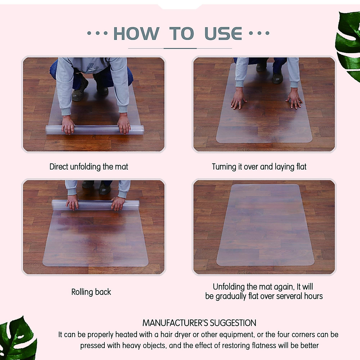 NbHnJs Home&Office Clear Chair Mat for Hardwood Floor or Carpet, PVC Material Transparent Protection Desk Mat for Rolling Chair (30" X 48" Rectangle)