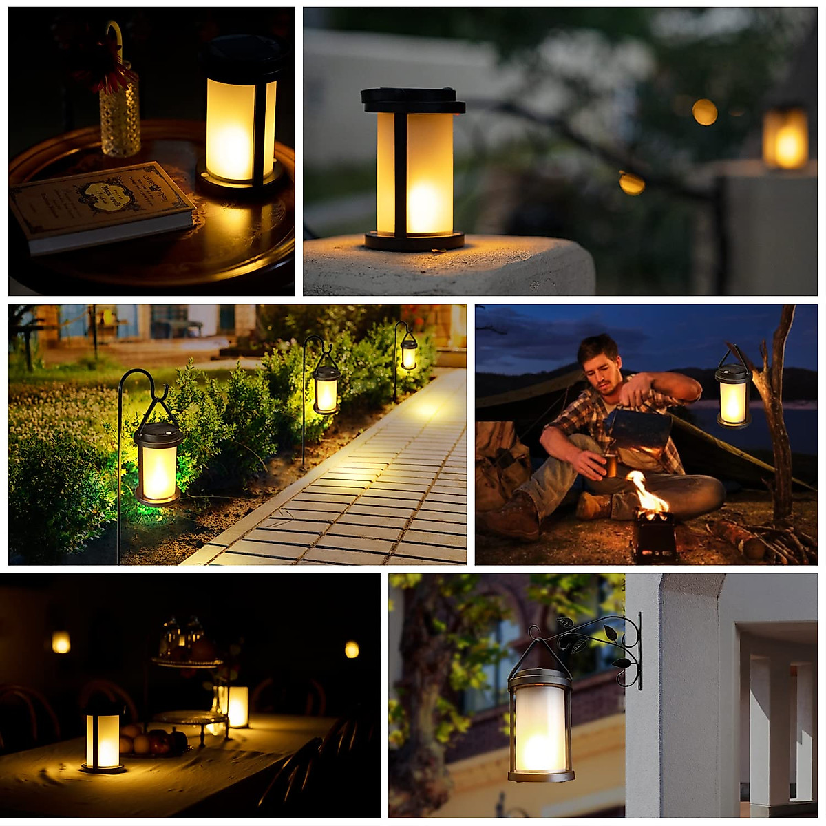 AURAXY LED Rechargeable Decorative Solar Outdoor Flame Flickering Lantern IP54 Waterproof Hanging Outside Battery Powered Decorations Lanterns Use for Porch Backyard Garden Table Patio Deck,etc(1PACK)