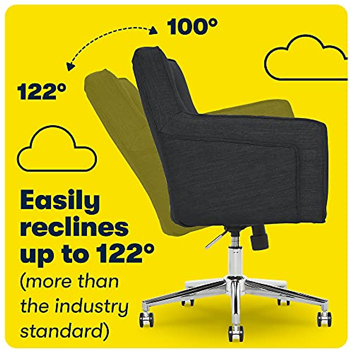 Serta Ashland Ergonomic Home Office Chair with Memory Foam Cushioning Chrome-Finished Stainless Steel Base, 360-Degree Mobility, Charcoal