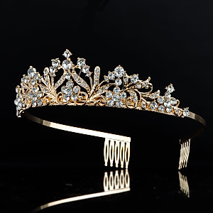 Vovii Birthday Sash and Tiara for Girls Birthday Girl Gold Sash and Rhinestone Gold Tiara Set Birthday Decoration Headband for Little Girl Hair Accessories for Birth Party Gold