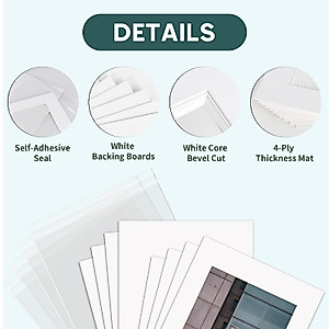 ZBEIVAN 11x14 White Picture Mats with Core Bevel Cut Frame Mattes for 8x10 Pictures with Backing Bags - Pack of 12