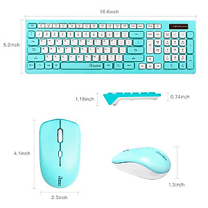 RECCAZR Wireless Keyboard and Mouse Combo, Full-Sized Wireless Keyboard and Adjustable DPI Mouse, 2.4GHz USB Receiver, Wireless Keyboard and Mouse for PC, Windows, Desktop, Laptop (Blue)