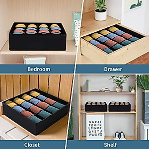 Joyoldelf Sock Drawer Organizer Divider Underwear Organizer 16-cell Fabric Dresser Drawer Organizers Storage Boxes for Socks, Lingerie, Handkerchiefs, Ties 2 Packs Black
