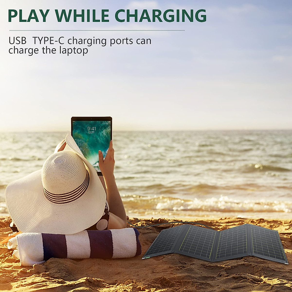 Solar Charger GOLDEN AUTUMN 30W Foldable Portable Solar Panel, with Type-C (5V/9V12V) PD18W and Fast Charge USB-A，Camping Trekking Emergency ,Compatible with All USB Charging Devices