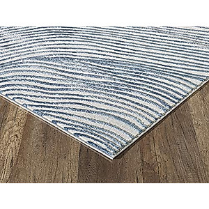 Abani Rugs Contemporary Wave Print 3' X 5' Rectangle Area Rug, Vista Collection - Modern Blue & White Turkish Accent Rug