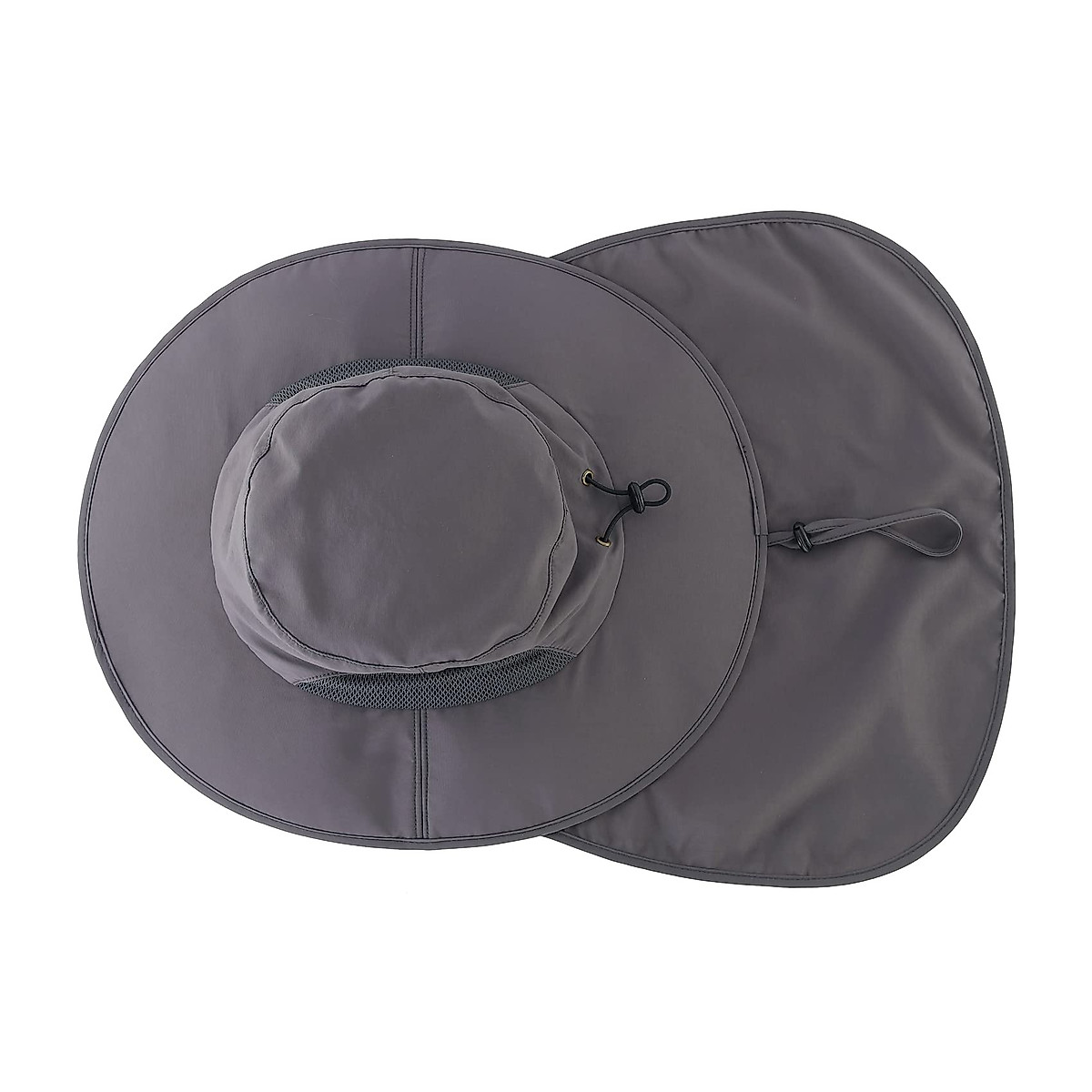 Home Prefer Mens UPF50+ Sun Hat Large Brim Fishing Hat with Neck Flap Summer Beach UV Protection Hat Dark Grey