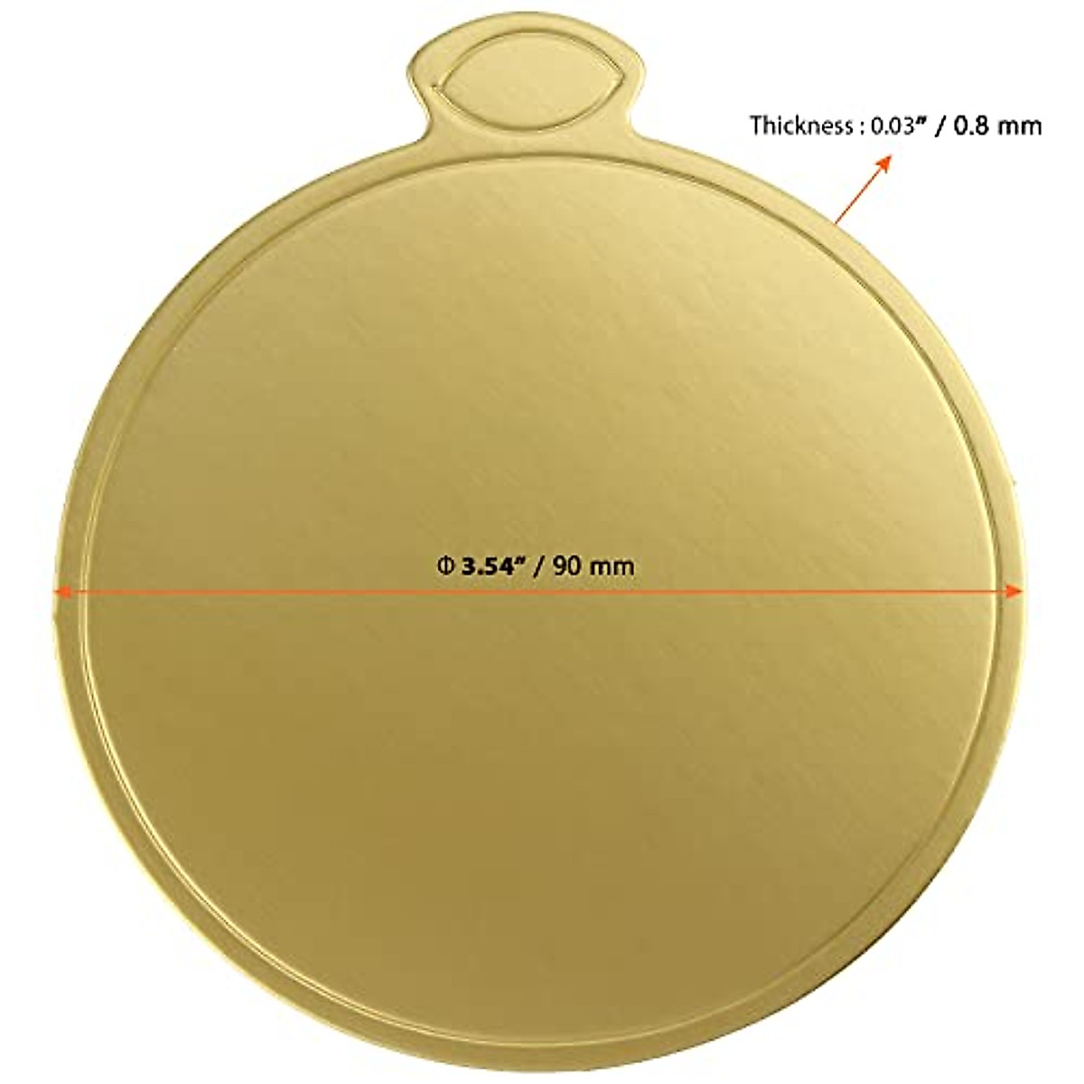 SINJEUN 500 PCS 3.5 Inch Mini Cake Boards, Round Golden Cardboard Mousse Cake Base, Mousse Cake Paper Board Cupcake Circles Tray Pastry Dessert Board with Tab for Decorating, Displaying