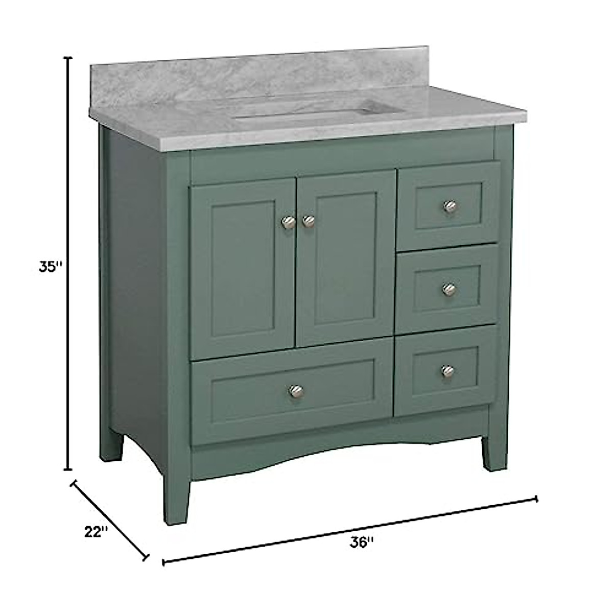 Abbey 36-inch Bathroom Vanity (Carrara/Sage Green): Includes Sage Green Cabinet with Authentic Italian Carrara Marble Countertop and White Ceramic Sink