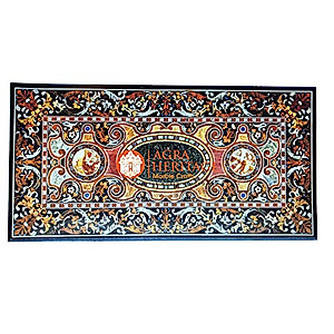 Black Marble Big Dining Top Center Table Pietra Dura Inlaid Restaurant Decor