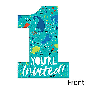 Big Dot of Happiness 1st Birthday Roar Dinosaur - Shaped Fill-In Invitations - ONEasaurus Dino First Birthday Party Invitation Cards with Envelopes - Set of 12