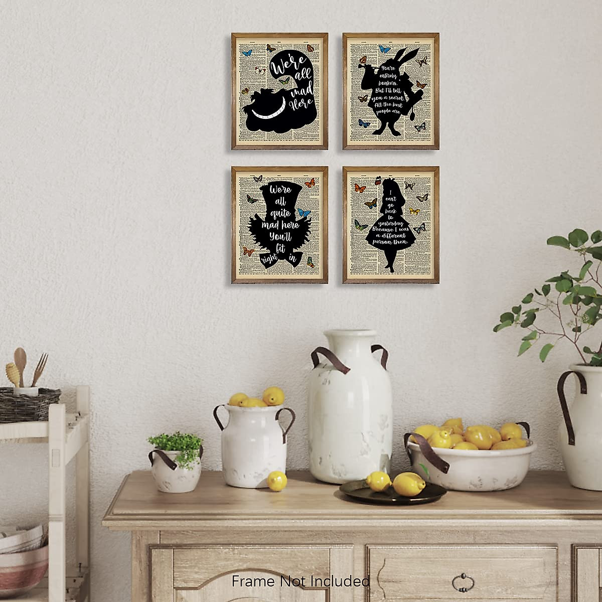 Alice in Wonderland Wall Art Decor - Cheshire Cat Mad Hatter White Rabbit - Alice Inspirational Saying Quote Poster Print - Motivational Wall Art for Alice Fans - Affirmation Gift for Women Teen Girl