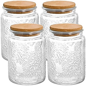 Jucoan 4 Pack 24oz Vintage Glass Jar with Lid, Retro Glass Storage Jar Canister with Airtight Wooden Lid, Glass Canister Container for Coffee Beans, Dried Food, Kitchen Pantry