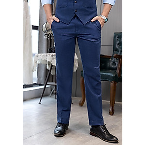 Ceehuteey Men's Retro Dress Suit Pants Thick Wool Flat Front Herringbone Tweed Trousers(Brown, 34W x 30L)