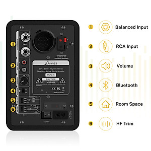 Donner Studio Monitors 3" Near Field Studio Monitors with CSR 5.0 Bluetooth, for Music Production, Live Streaming and Podcasting, 2-Pack Including Monitor Isolation Pads-New Version(Dyna3 Black)