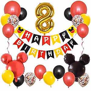 LINGTEER Micky Mouse Happy Birthday Decorations Set - Oh Twodles Gold Banner - 2nd Micky Theme Birthday Balloon Party Decorations.