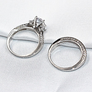 MABELLA 3 Silver Wedding Ring Set 2.3 Carats Round Cut Cubic Zirconia Gifts for Women Size 7