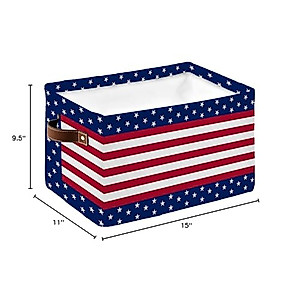 Storage Bins Large Storage Basket,Independence Day USA Flag Star Collapsible Storage Bins with Handle,Red White White Stripe Blue Storage Baskets Cube Organizer for Shelves Closet Nursery 1PC