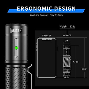 WUBEN C3 Flashlight 1200 High Lumens Rechargeable Flashlights 6 Modes Super Bright IP68 LED Tactical Flashlight for Camping, Home, Emergency, Rescue, Hunting, Inspection, Repair, Tool Gifts for Men