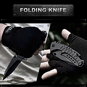 Pocket Knife for Men, Folding Knife with Clip, Tactical Knives with Serrated Blade, Glass Breaker & Bottle Opener, EDC Pocket Tactical Knife for Outdoor Survival Camping Hunting, Cool Knifes for Dad