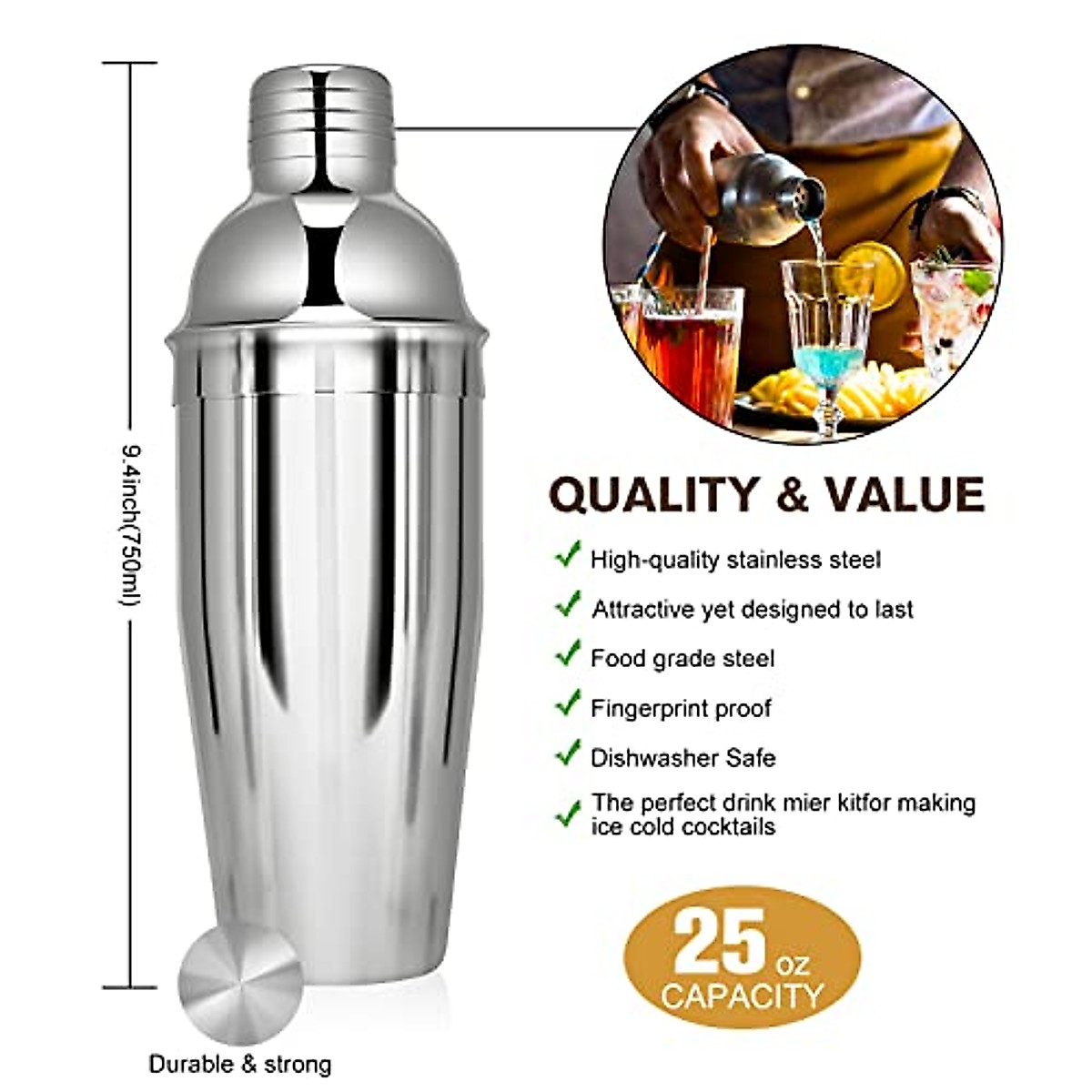 KINGROW Mixology Cocktail Shaker Set - Complete 29-Piece Bartender Kit and Bar Tools with Acrylic Rotating Stand, Professional Bar Set for Drink Mixing, Home, Bar, Party (Sliver)