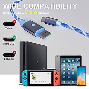 Light Up Micro USB Charger Cable with Switch Compatible with Samsung Galaxy S7 Edge S6 S2 J7 J5 J3 J3V J2,LG K10 V10,Moto E6 5 4,Kindle,Fire Tablet,PS4 LED Fast Charging Cable (Blue,6.6ft)