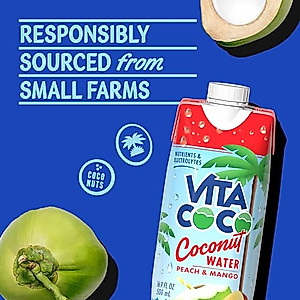 Vita Coco Coconut Water, Peach & Mango - Naturally Hydrating Electrolyte Drink - Smart Alternative to Coffee, Soda, and Sports Drinks - Gluten Free - 16.9 Fl Oz (Pack of 12)