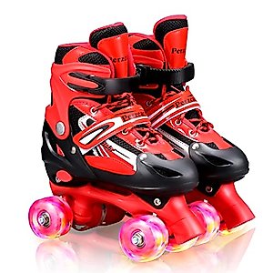 Perzcare Roller Skates for Girls/Boys, Kids Roller Skates for Daughter/Granddaughter/Son/Grandson Outdoor/Indoor Adjustable 4 Sizes with Light Up Wheels for Beginner