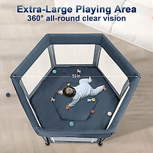 Baby Playpen, Bellababy Extra Large Playard, Kids Activity Centre, Portable with Soft Mattress & Storage Bag, Anti-Skid Pads, Lightweight, Indoor-Outdoor