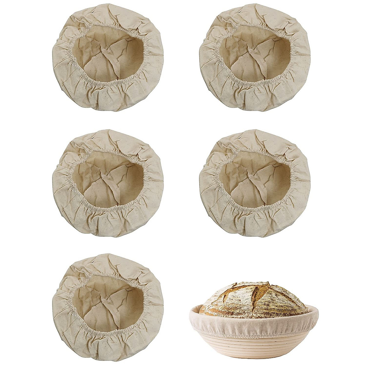 XGNG 6PCS Rattan Baking Dough Basket Cover Natural Rattan Banneton Proofing Cloth Round Bread Proofing Basket Cloth Liner