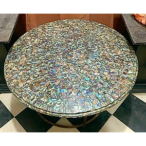 42 x 42 Inches Round Marble Dining Table Top Overlaid with Multicolor Gemstone Sofa Center Table for Restaurant and Hotel Decor