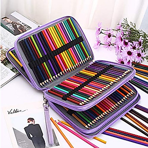Shulaner 200 Slots Colored Pencil Case Organizer with Zipper PU Leather Large Capacity Pen Holder Bag (Purple)