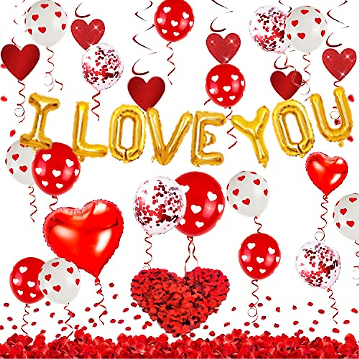 Valentine's Day Party Decorations Anniversary Decorations Valentines Day Hanging Decor Wedding Decorations I Love You Balloon Deep Red Silk Rose Petals Hanging Heart Swirls Love Bear Red Heart Balloon