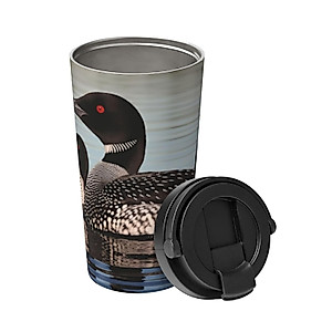 Insulated Coffee Mug Loon Birds 17oz Double Wall Vacuum Stainless Steel Tumbler With Leak-Proof Lid And Handle, Cute Travel Thermos Mug For Cold Hot Drinks