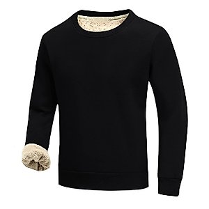 Gihuo Men's Warm Crewneck Sweatshirt Winter Sherpa Lined Fleece Sweatshirt Athletic Pullover Tops Loungewear (Black, XL)